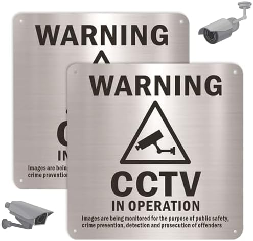 2 Pack CCTV in Operation Sign Brushed Aluminium CCTV Sign Self Adhesive ...