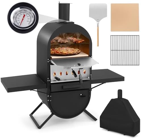 COSTWAY Outdoor Pizza Maker, Wood Fired with Cover, Cooking Grill, 30cm ...