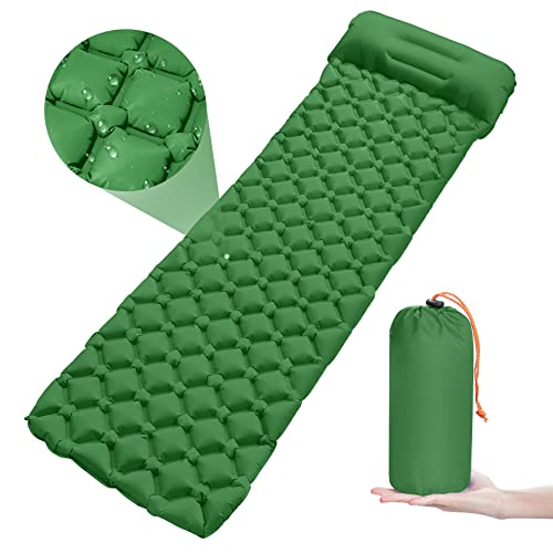 SOPPY Inflatable Camping Mat, Sleeping Mat with Pillow, Inflating ...