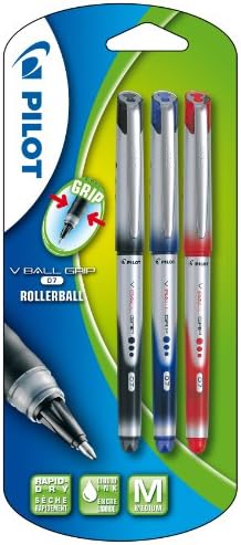 Pilot VBall 7 Grip Rollerball Pen- Black/Red/Blue (Pack of 3) : Amazon ...