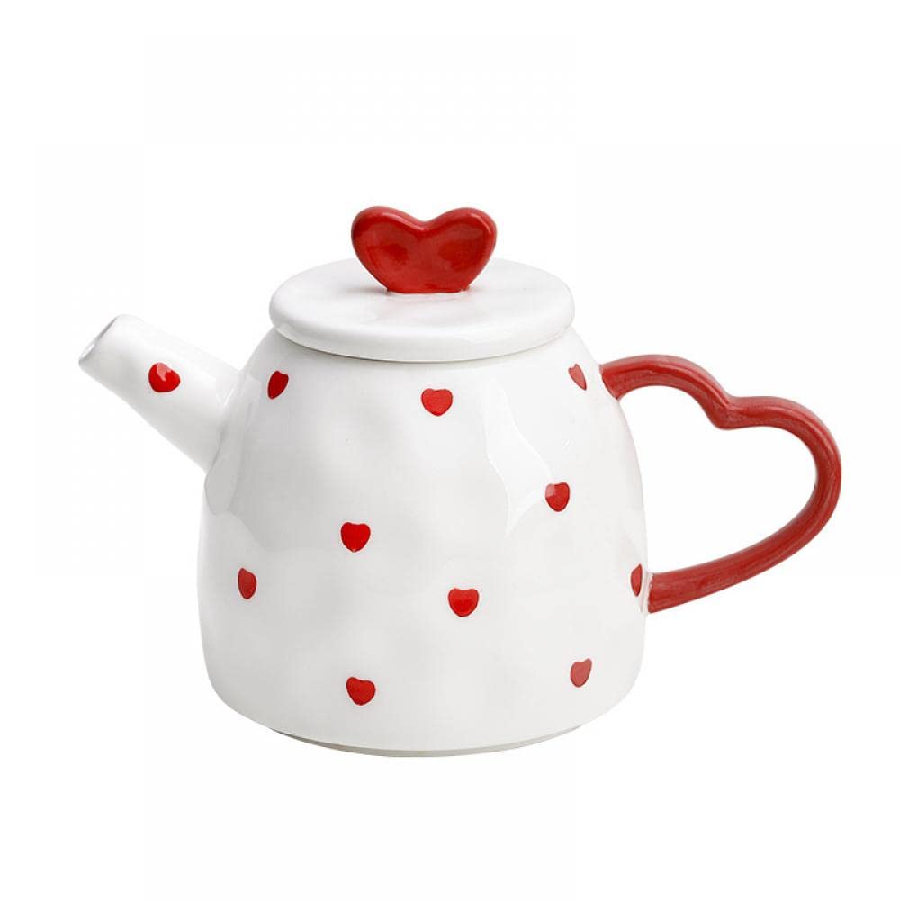 Amazon.com | Gaolinci Red Heart Ceramic Teapot, 21 Oz Watter Pot ...