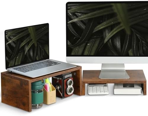 Amazon.com: Dual Monitor Stand with Adjustable Laptop Riser - Monitor ...