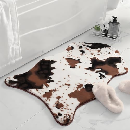 Amazon.com: mamrug Coffee and White Cow Cute Bath mat,Faux Rabbit Fur ...