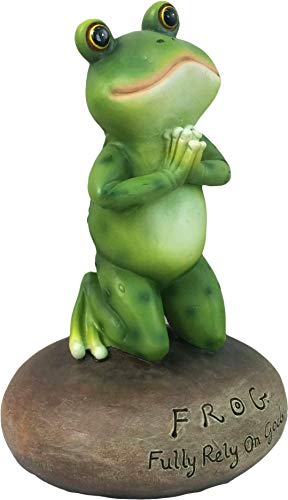 DWK Inspirational Cute Praying Frog On Rock Statue Novelty Collectible ...