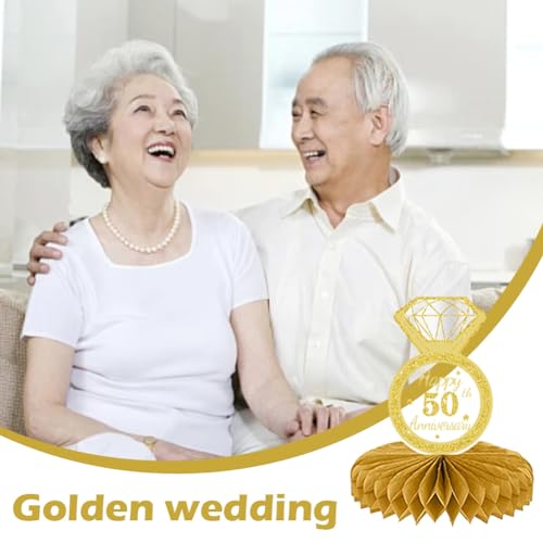9Pcs Golden Wedding Anniversary Table Decorations,Honeycomb ...
