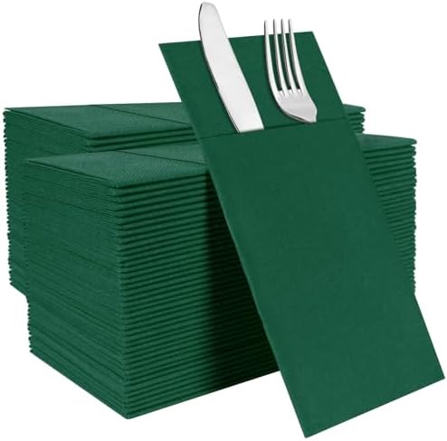 Amazon.com: Disposable Linen-Feel Dinner Napkins With Built-in Flatware Pocket, 50-Pack GREEN ...