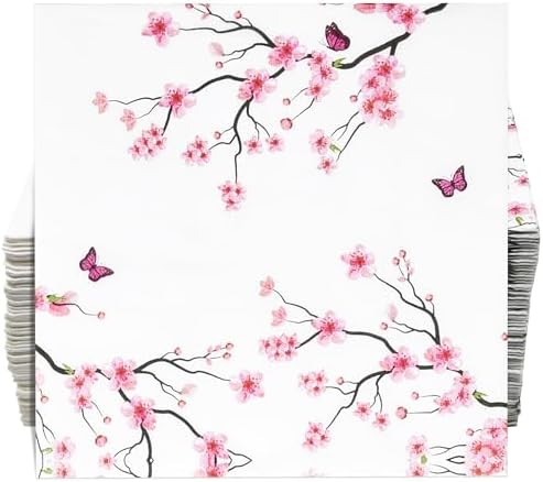 Amazon.com: 100 Pcs Floral Cherry Blossoms Cocktail Beverage Napkins ...