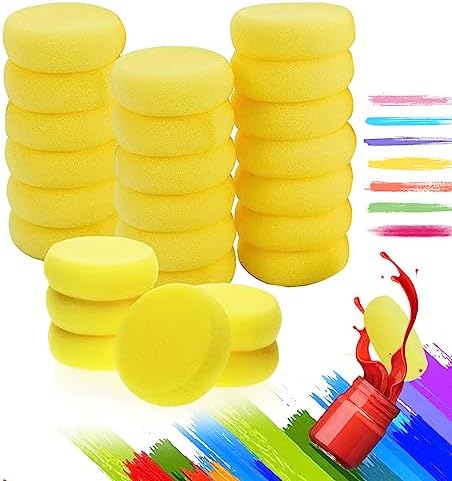 Amazon.com: 25 Pcs Round Painting Sponge, 2.8 Inch Yellow Craft Sponges ...