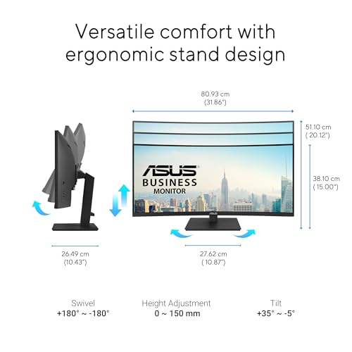 ASUS 34 inch Ultrawide Curved USB-C Docking Monitor (VA34VCPSN) - 21:9 ...
