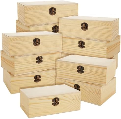 Amazon.com: MUXHEL 12 Pcs Unfinished Wooden Boxes - 6" 4" 2" Wood Craft ...