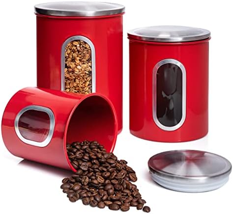 Amazon.com: Quality Modern Red Stainless Steel Canister Set for Kitchen ...