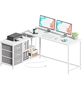 Amazon.com: SUPERJARE L Shaped Desk with Power Outlets, Computer Desk ...
