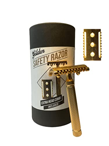 Golden Shave Double Edge Safety Razor with Short Brass Handle | Safety ...