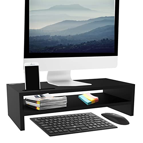 Amazon Basics 2-tier Wooden Monitor Riser Stand with Storage Organizer ...