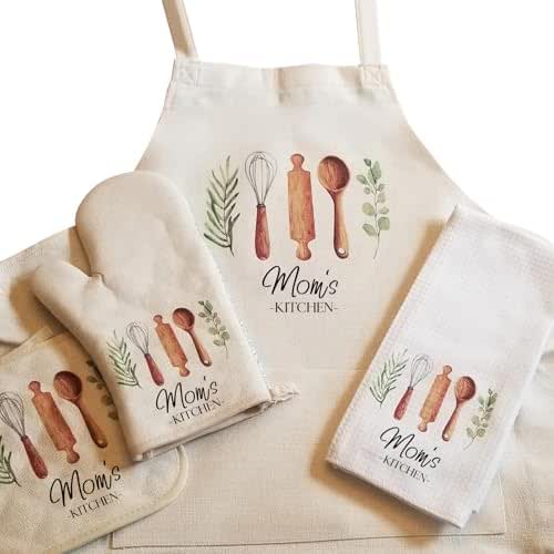 Amazon.com: Personalized Kitchen Apron Set, Linen Apron Potholder Oven ...