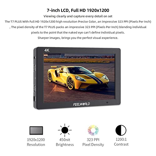 FEELWORLD T7 Plus 7″ 3D LUT On-Camera Field Monitor 4K HDMI IPS 1920× ...