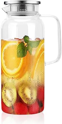 Amazon.com: 2 Liter 68 oz Glass Pitcher with Lid, Bivvclaz Glass Water ...