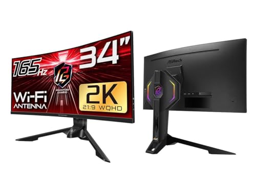 ASRock Curved Phantom Gaming Monitor, 34 inch 2K (3440 x 1440) 165Hz ...