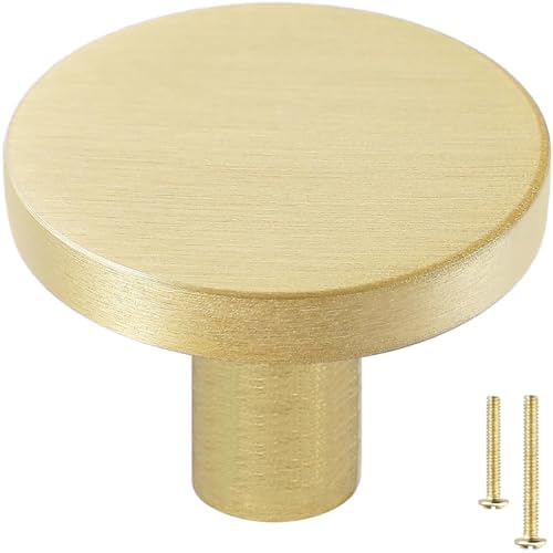 YEWLACA 4Pcs Brass Cabinet Knobs 1'' Solid Pure Copper Round Decorative Knob Pull Handles for ...
