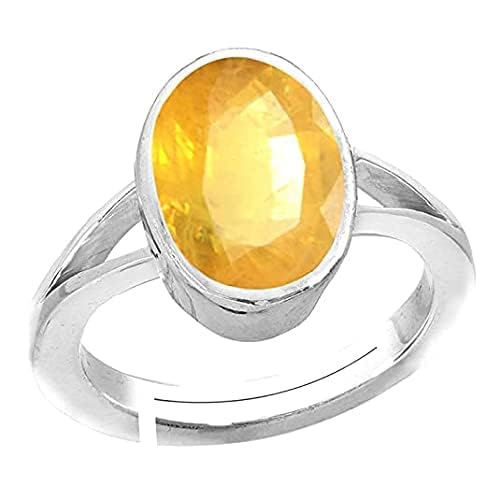 JAGDAMBA GEMS 3.73 Carat Yellow Sapphire Stone Silver Adjustable Ring ...