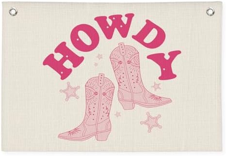 Amazon.com: PLKMN Pink Howdy Canvas Banner, Preppy Retro Vintage ...