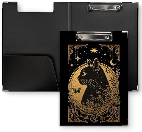 Amazon.com : QLMX Gold Cat Tarot Clipboard Folio with Storage, Gothic ...