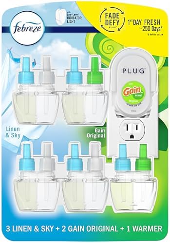 Amazon.com: Febreze Plug in Air Fresheners, 3 Linen & Sky & 2 Gain ...
