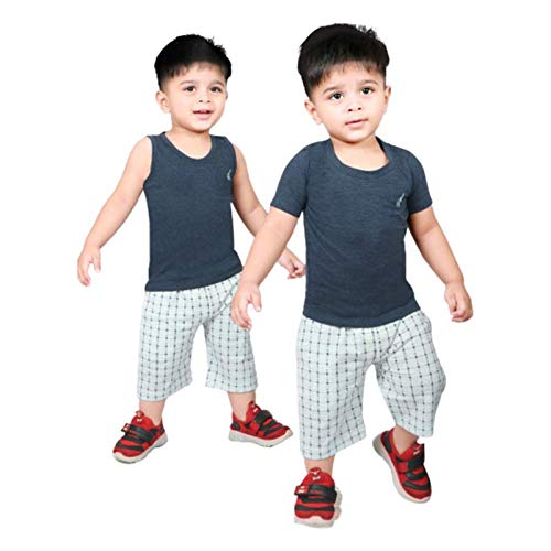Buy Wearrio Solid T-Shirt and Sando Combo Set for Boys (Milanch Grey)(0 ...