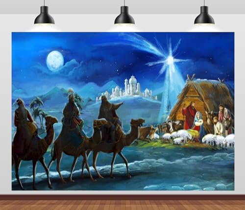 Amazon.com: BELECO Fabric 5x3ft Nativity Scene Backdrop Christmas Night ...
