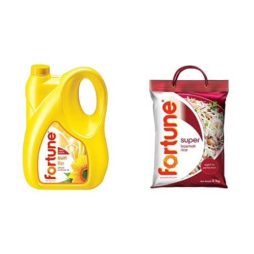 Fortune Sunlite Refined Sunflower Oil Can, 5L & FORTUNE SUPER BASMATI ...