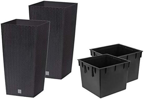Stolmet Set of 2 Tall Square Plastic Rattan Indoor/Outdoor Planters Pot ...