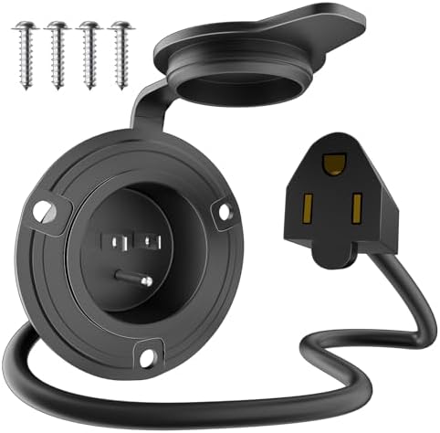 15A 125V NEMA 5-15 Shore Power Inlet Plug with Cord & Waterproof Cover ...