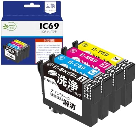 Amazon.co.jp: 【korin本舗】IC4CL69 エプソン用 洗浄カートリッジ 洗浄クリーニング 洗浄液 IC69 4色セット(ICBK69 ICC69 ICM69 ICY69 ...