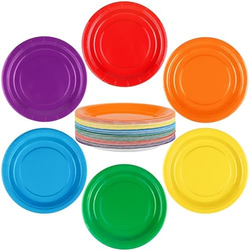 Amazon.com: ADXCO Paper 72pcs 7inch Rainbow Plates, Waterproof, Durable ...