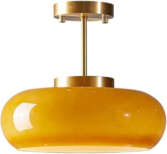 ISSPTYB Mid Century Modern Semi Flush Mount Ceiling Light Orange Glass ...