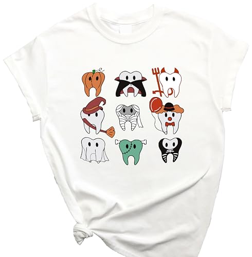 Amazon.com: Halloween Teeth Shirt Funny Spooky Season Dental T-shirt ...