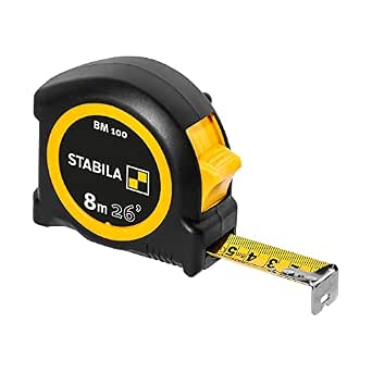 STABILA BM 100 Pocket Tape Measure 8 m Metric Scale Shatterproof ABS ...