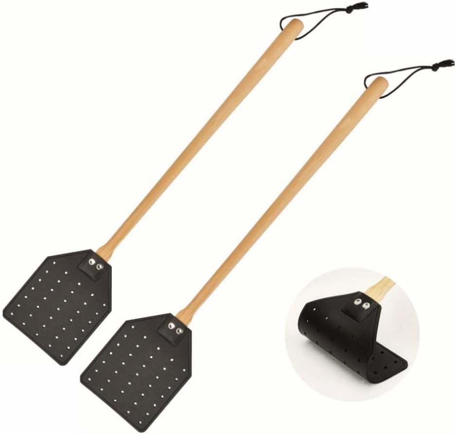 2Pcs Fly Swatter, Heavy Duty Fly Swatter with Long Wood Handle and ...