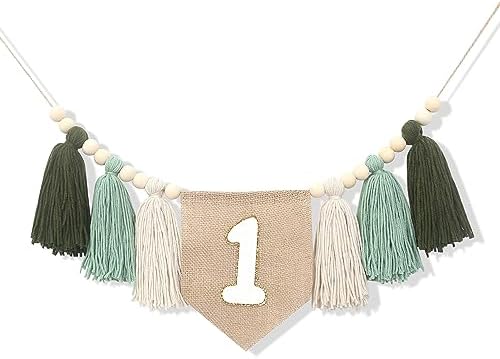 Amazon.com: Dark Green Tassel High Chair Banner - Wood Bead Tassel 1st ...