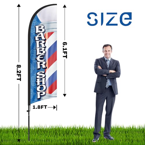QSUM Barber Shop Feather Flag,8FT Barber Shop Advertising Swooper Flag ...