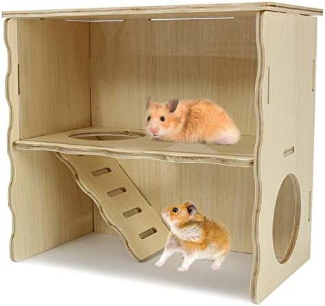 Amazon.com : MUYG Wood Hamster House,Natural Wooden Chinchilla Hut with ...