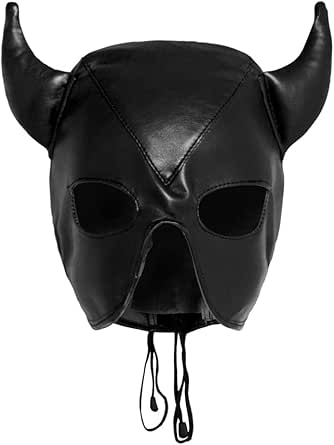 PU leather Horn Full Cover Hood Mask Opened Mouth Show Eyes Face Mask ...