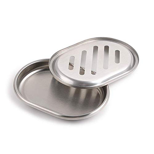 Kaxich 2 Pack Soap Dish, Stainless Steel Soap Holder Drainer Double ...