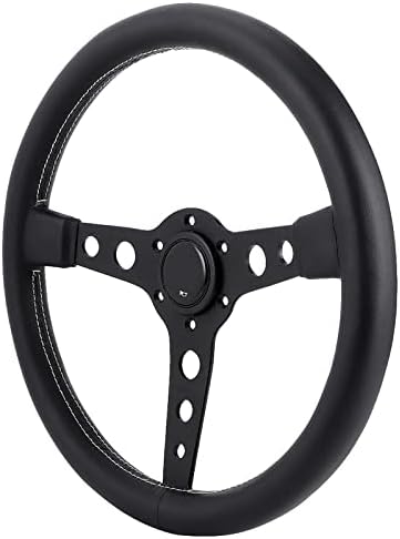 Tbest Leather Racing Steering Wheel, 350mm/14in 6-Bolt Black with Gray ...