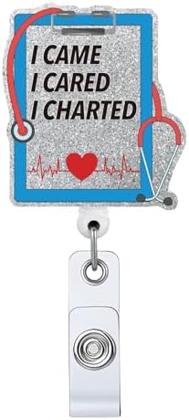 Amazon.com : I Came I Cared I Charted Silver Glitter Retractable Badge ...