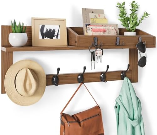Amazon.com: Orapoke Two-Tier Wall Shelf with Hooks,17" Coat Rack Wall ...