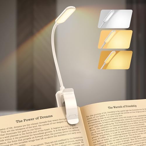 Rechargeable 20 LED Book Light for Reading in Bed, Eye Caring 3 Color ...