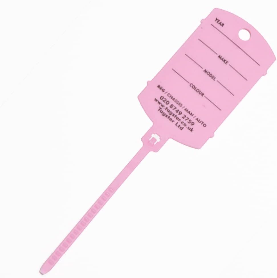 Key Tags - Vehicle Plastic Key Tags (200) with self looping Tails (Pink ...