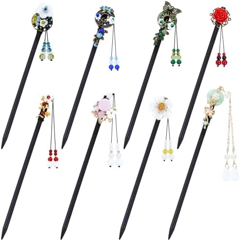 Yoosit 8 Pack Chinese Wood Hair Sticks With Tassel, Dangling Crystal ...