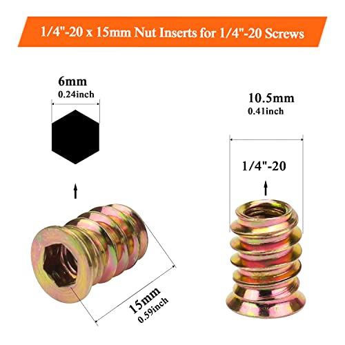 Snapklik.com : 1/4-20 Threaded Inserts, Wood Inserts, Steel Threaded ...